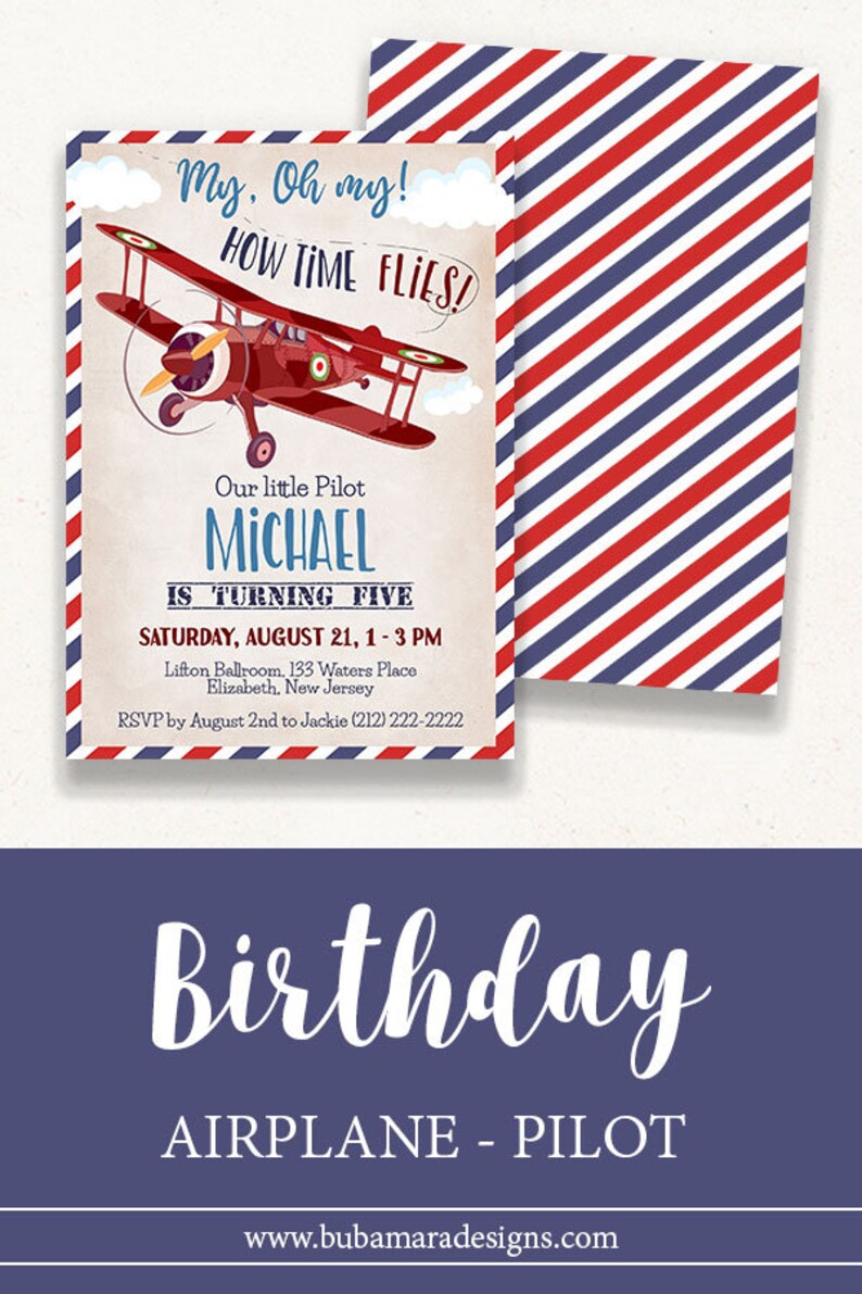 Airplane Birthday Invitation Boy Pilot Boy Birthday Invite | Etsy