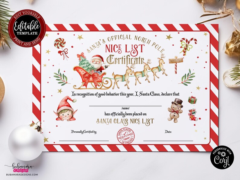 Editable Santa Nice List Certificate, Christmas Santa Claus Official ...