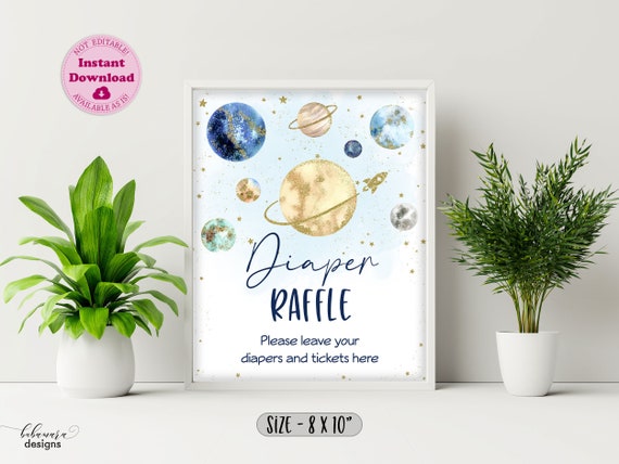 Outer Space Diaper Raffle Sign, Printable Diaper Raffle Baby Shower ...