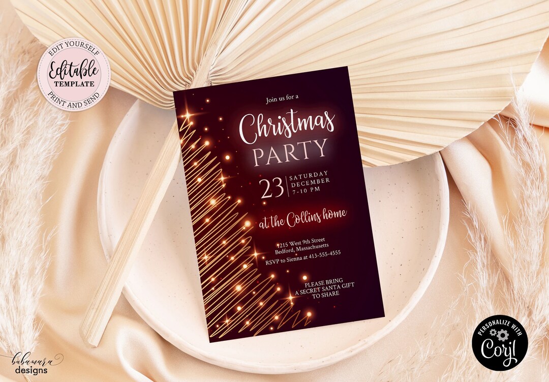 Editable Red Christmas Party Invitation Template Christmas - Etsy