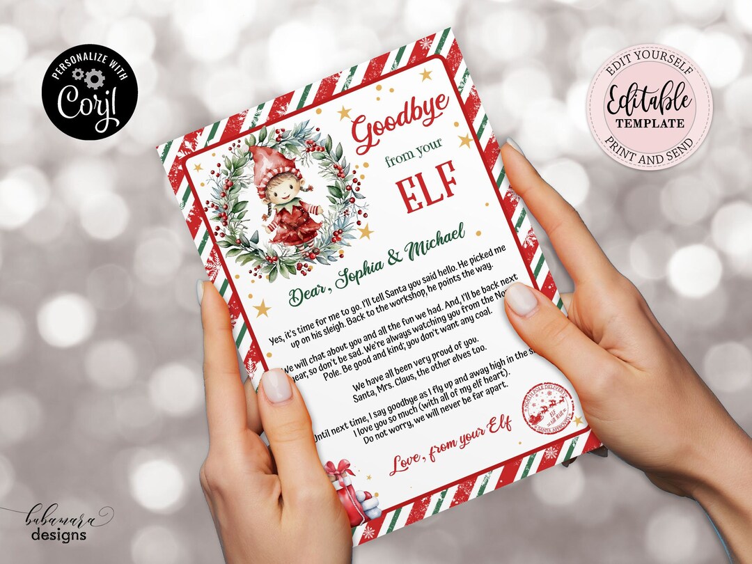 Editable Girl Elf Goodbye Letter Elf Farewell Letter Santa - Etsy