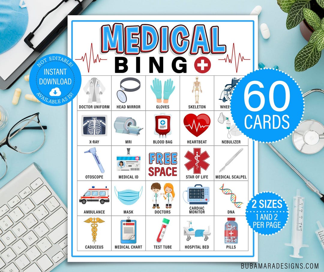 60 Medical Bingo Cards, Printable Doctor Bingo Activity, Nurse Bingo ...
