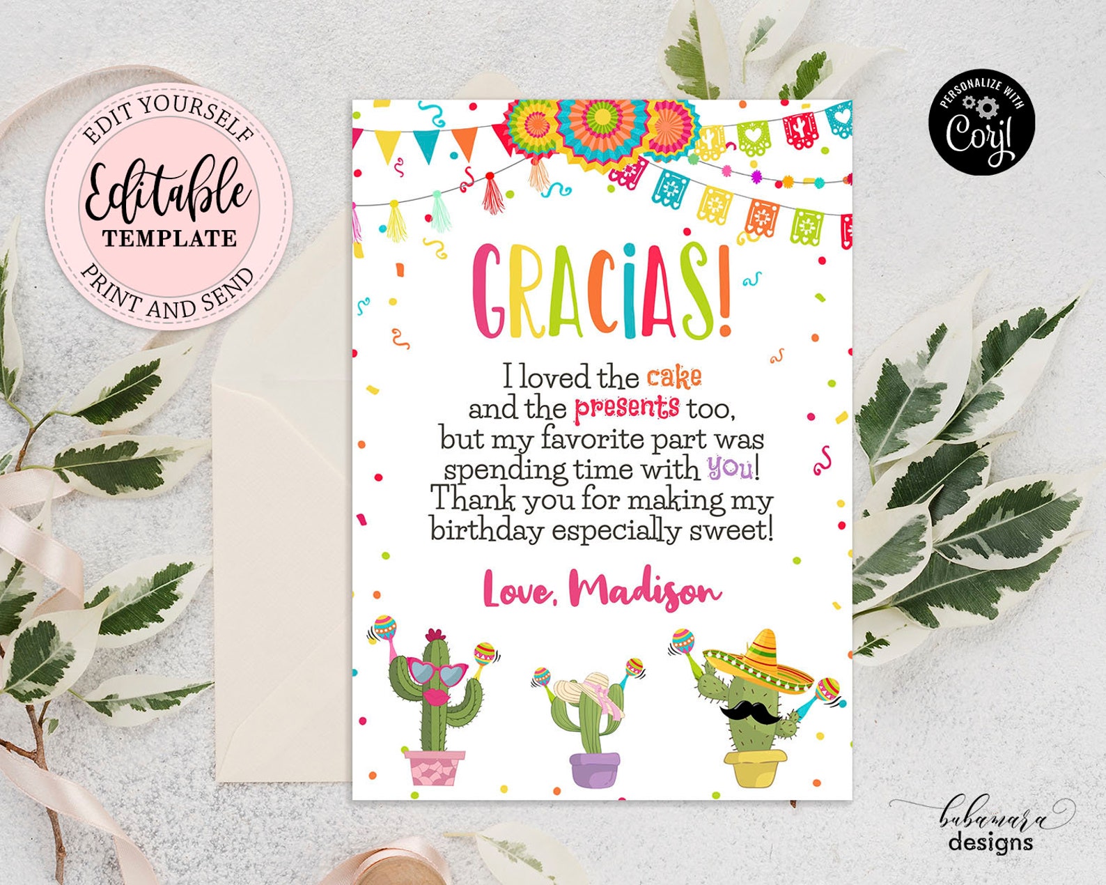 Editable Fiesta Gracias Thank You Card Mexican Birthday Thank - Etsy
