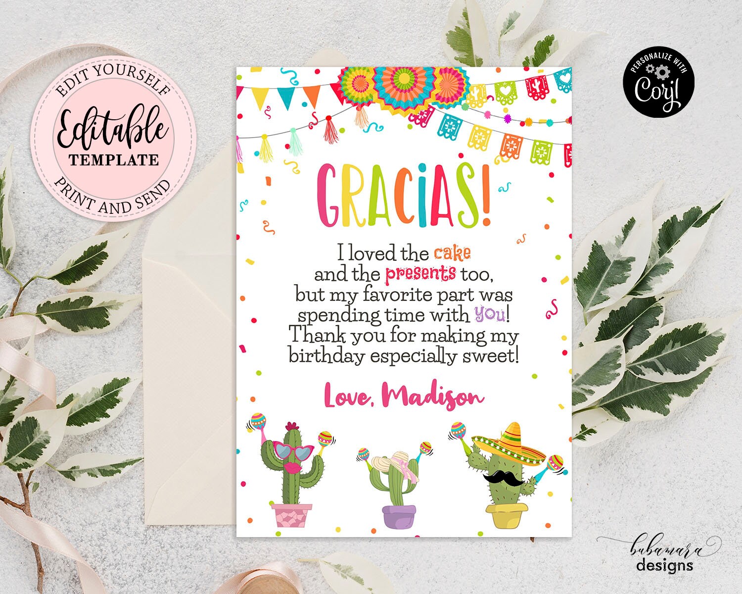 Editable Fiesta Gracias Thank You Card Mexican Birthday Thank | Etsy