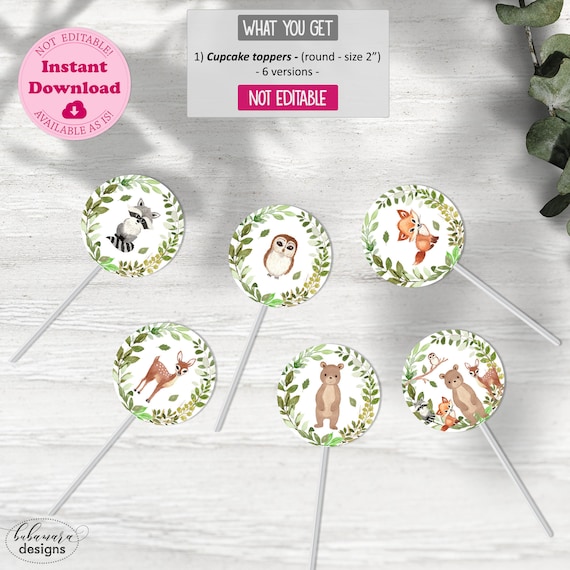 Woodland Cupcake Toppers Forest Animals Cake Topper Woodland - Etsy