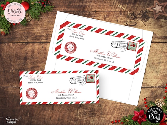 Editable Christmas North Pole Mail Envelope, Santa Envelope Template ...