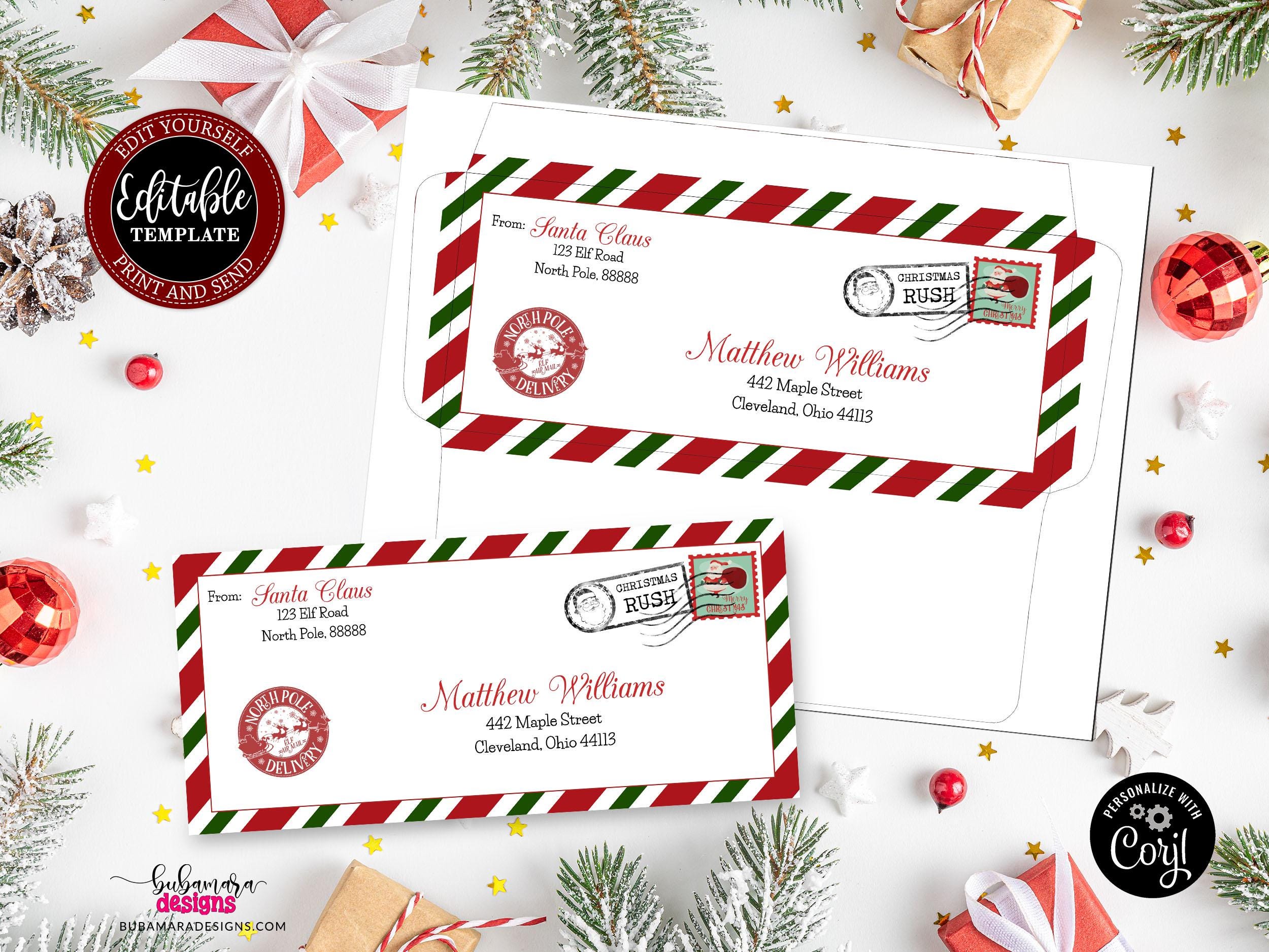 Editable Christmas North Pole Mail Envelope, Elves Santa Envelope ...
