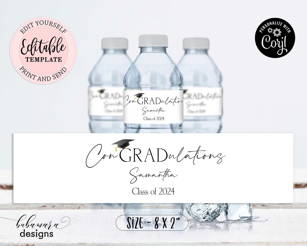 Minimalist Graduation Water Bottle Label, Editable Grad Water Bottle ...