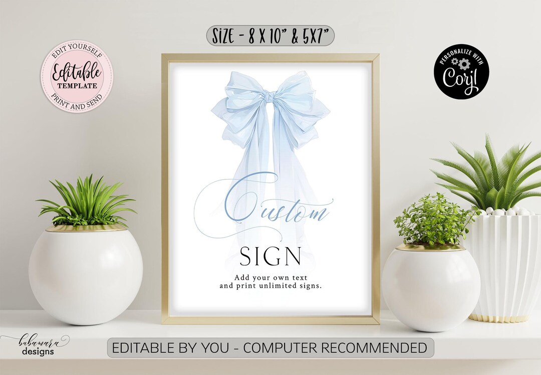 Editable Boy Bow Baby Clothes Custom Sign, Digital Elegant Blue ...