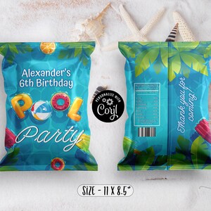 Editable Pool Party Chip Bag, Pool Party Birthday Chip Bag, Boy Summer ...