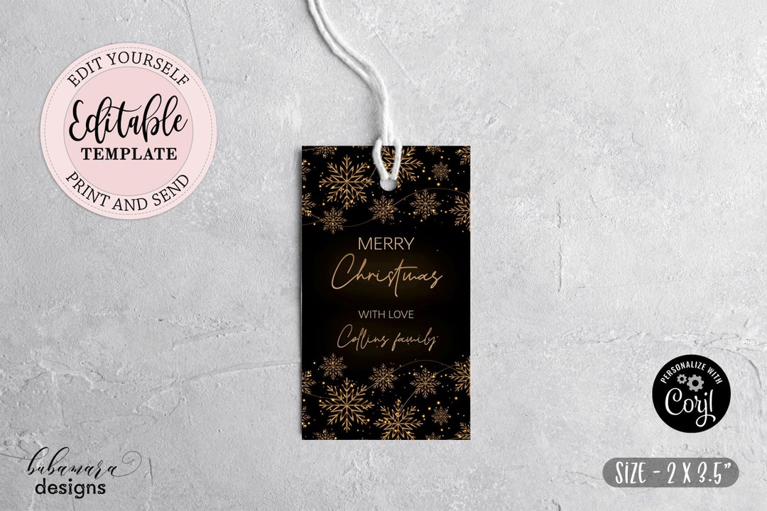 Editable Merry Christmas Gift Tag, Holiday Party Favor Tag Template ...