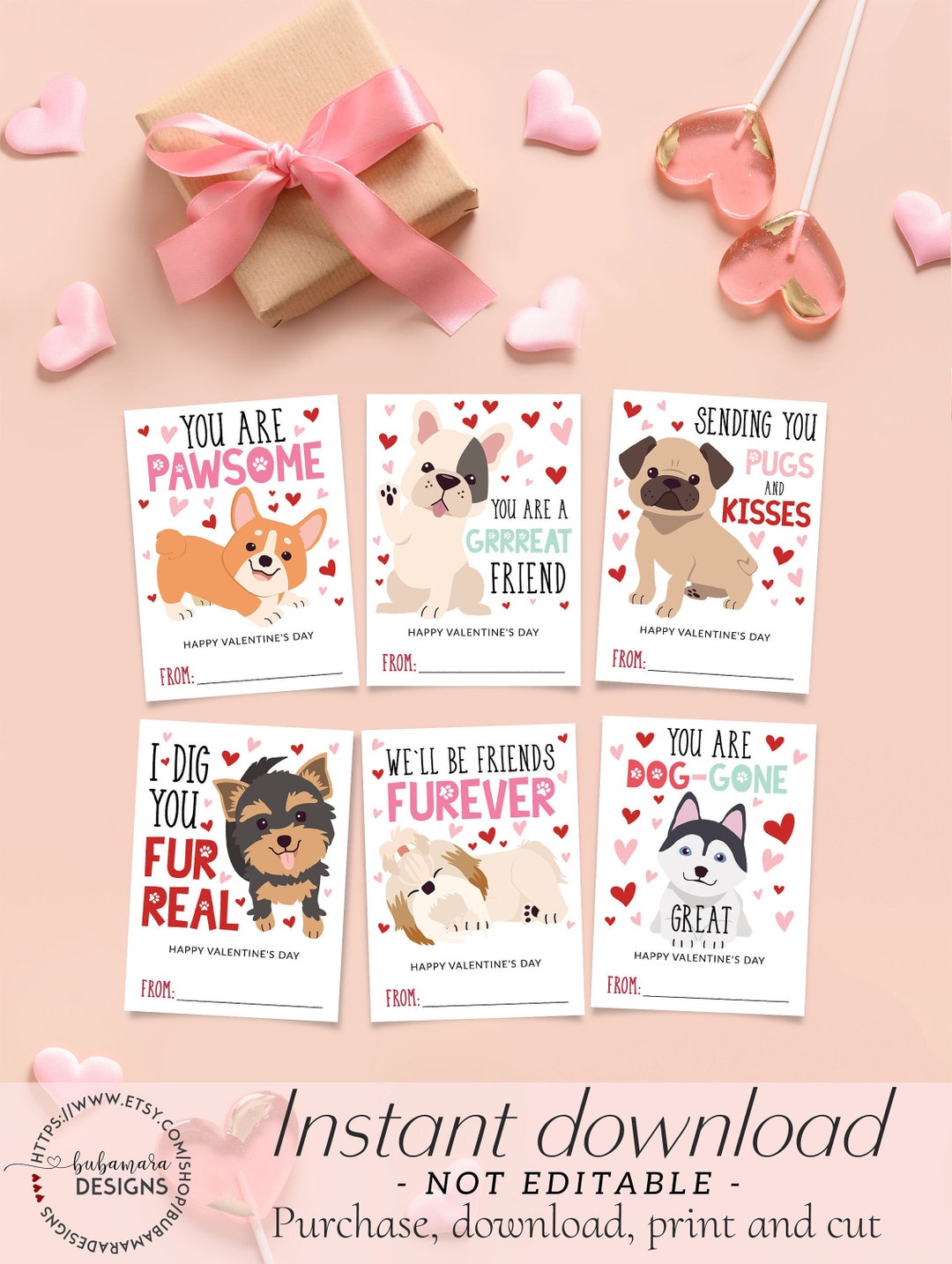 Printable Dog Valentine's Day Cards, Classroom Puppy Dog Gift Tags ...