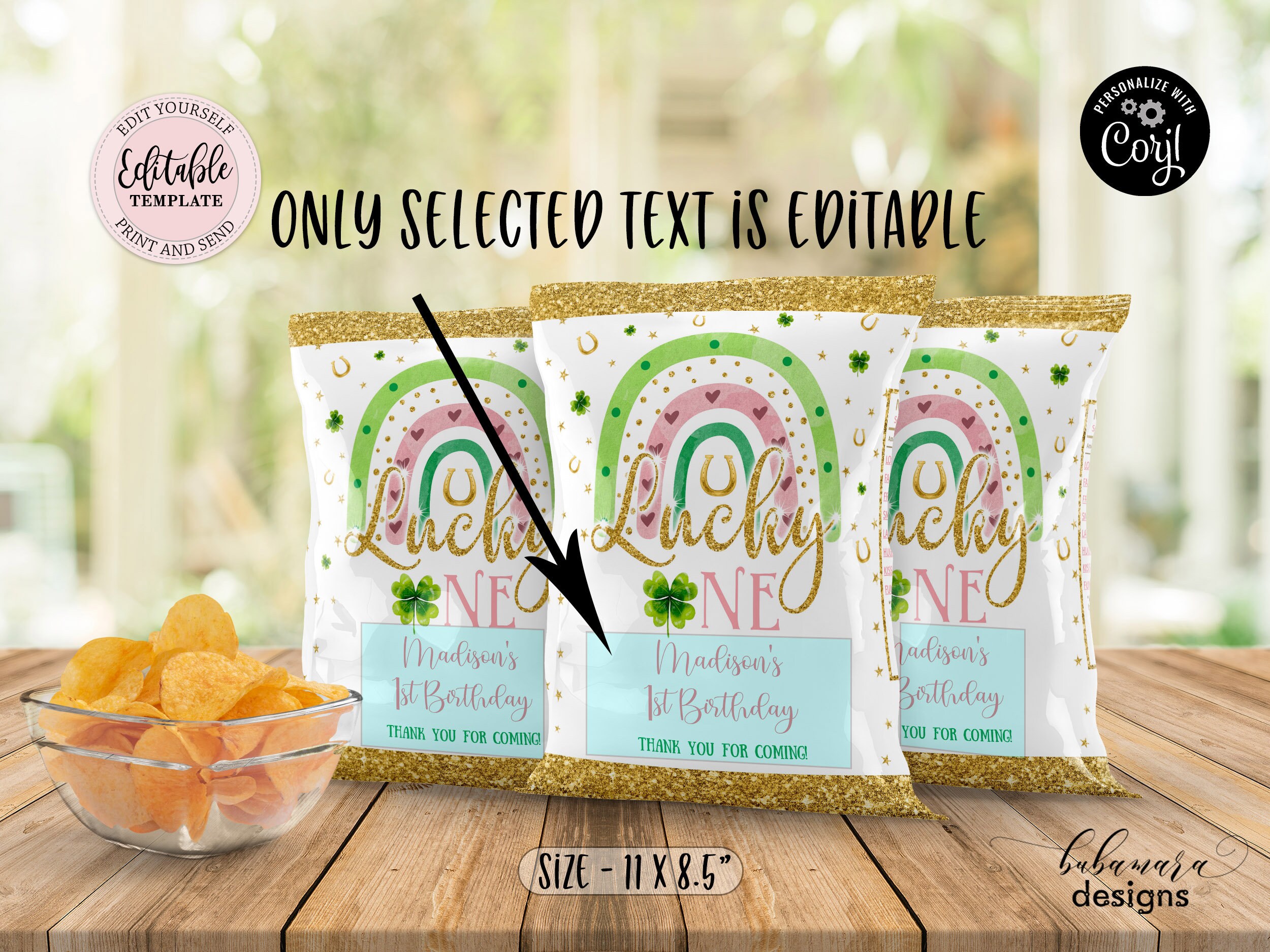 Editable St. Patrick's Day Chip Bag Shamrock Rainbow | Etsy