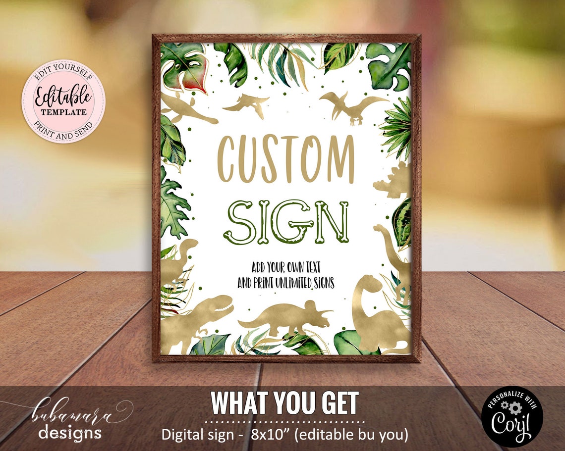 Editable Dinosaur Custom Sign Gold Dinosaurs Safari Custom - Etsy