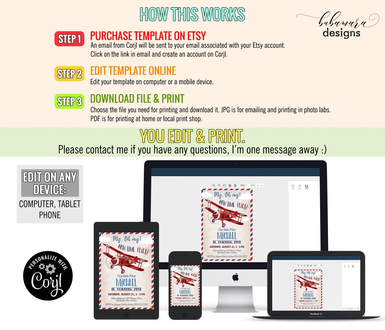 Airplane Birthday Invitation Boy Pilot Boy Birthday Invite | Etsy