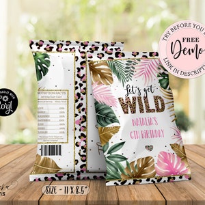 Editable Let's Get Wild Leopard Print Chip Bag, Jungle Chip Bag, Giel ...