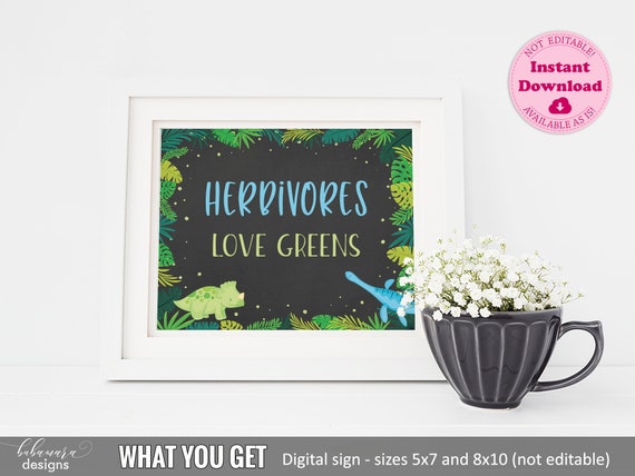 Herbivores Dinosaur Sign, Dinosaurs Food Birthday Sign Boy, Printable ...
