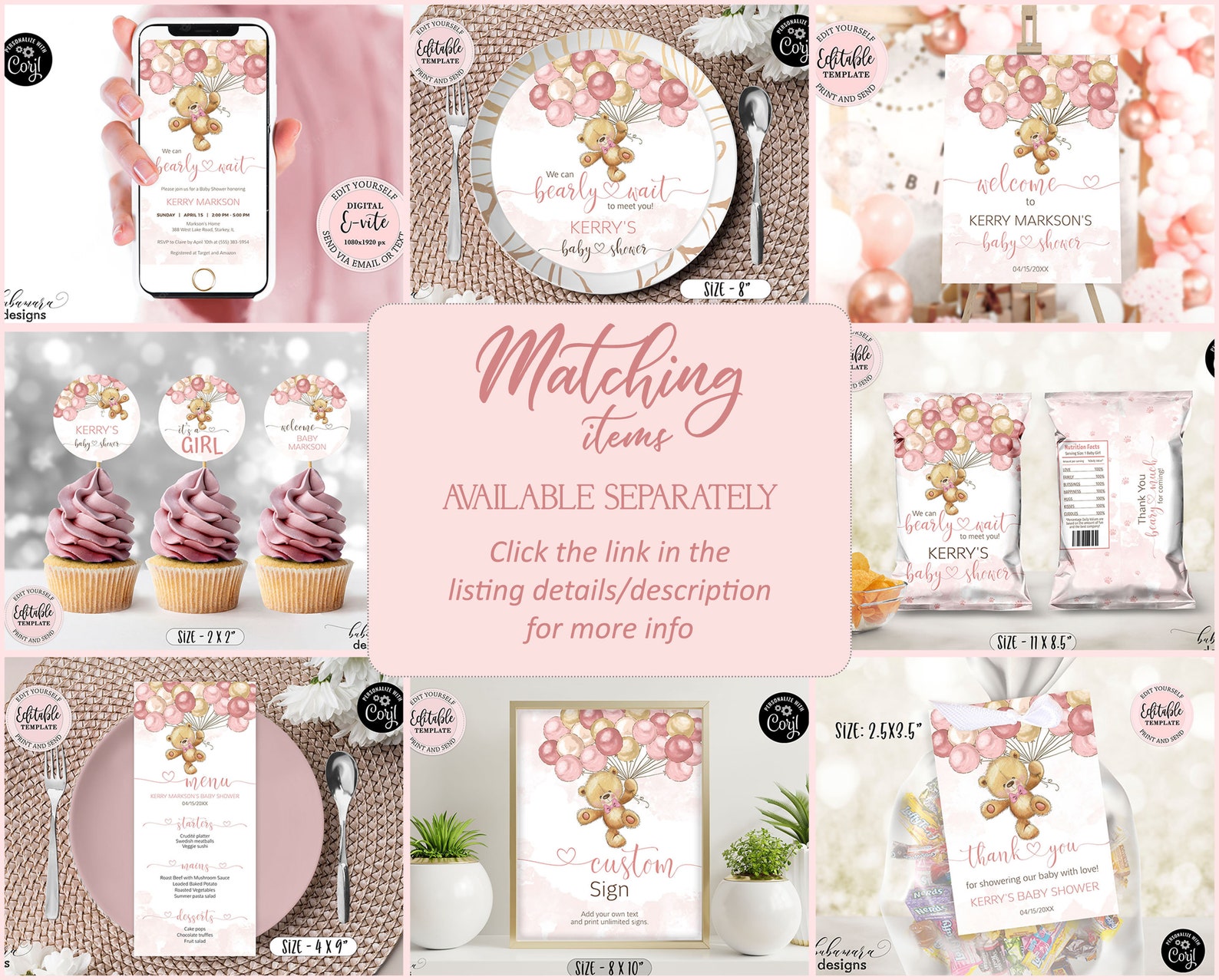 Editable Teddy Bear Welcome Sign Blush Pink Balloons Bear - Etsy