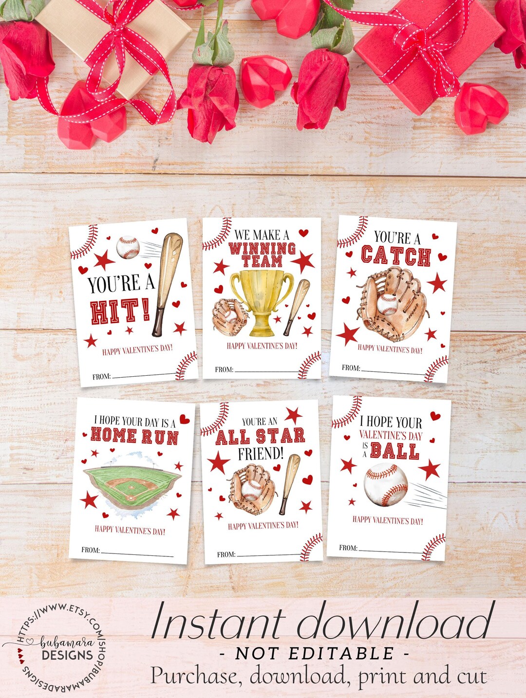 Baseball Valentine Cards, Printable Classroom Catch Baseball Gift Tags ...