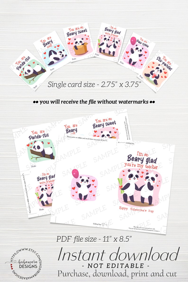 Printable Panda Valentine Cards, Panda Valentine Tags for Kids ...