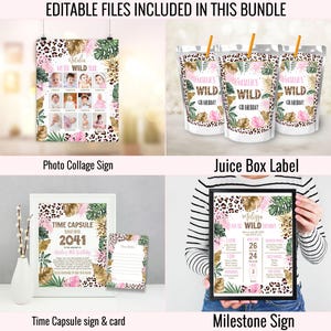 Editable Wild One Leopard Print Birthday Bundle, Jungle Birthday Party ...