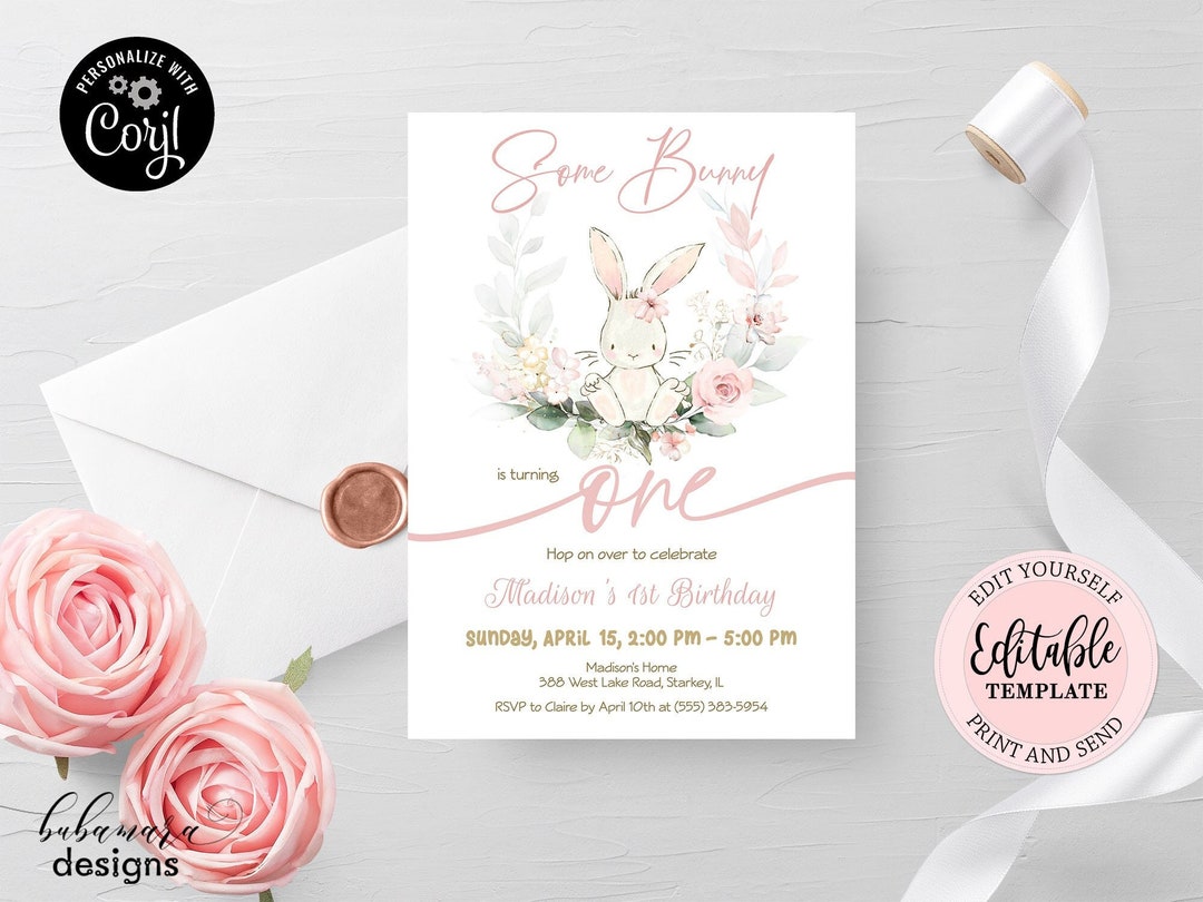 Bunny Birthday Invitation, Some Bunny 1st Birthday Invite, Girl Bunny ...