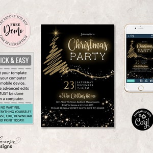 Editable Gold Christmas Party Invitation Template Christmas - Etsy