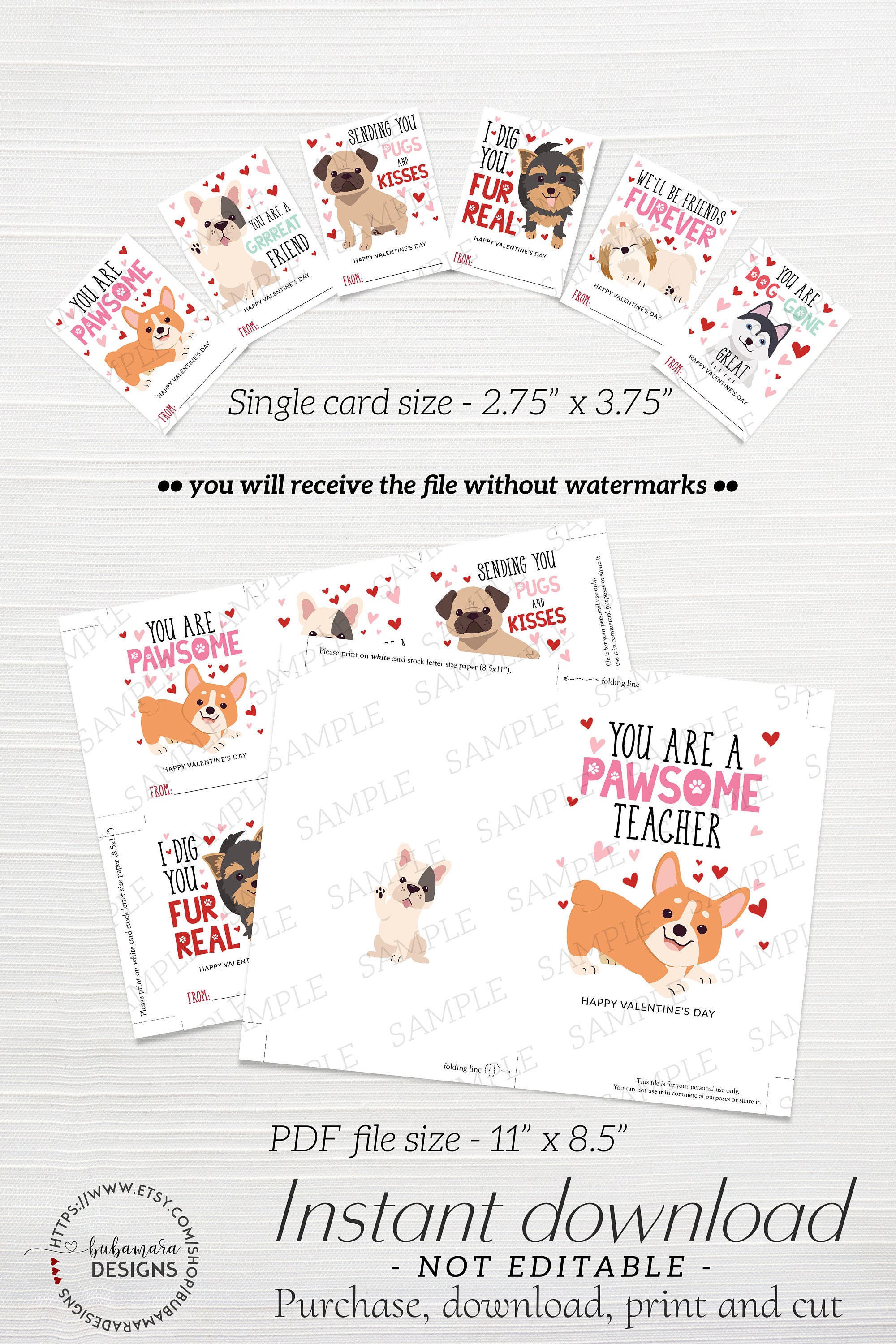 Printable Dog Valentine's Day Cards, Classroom Puppy Dog Gift Tags ...