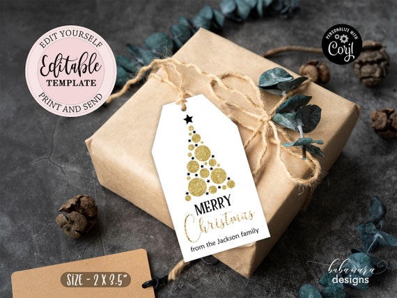 Printable Christmas Tree Gift Tag, Holiday Party Favor Tag Template ...