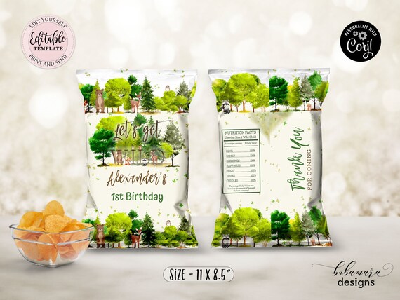 Woodland Let's Get Wild Chip Bag, Greenery Forest Animals Wild One ...