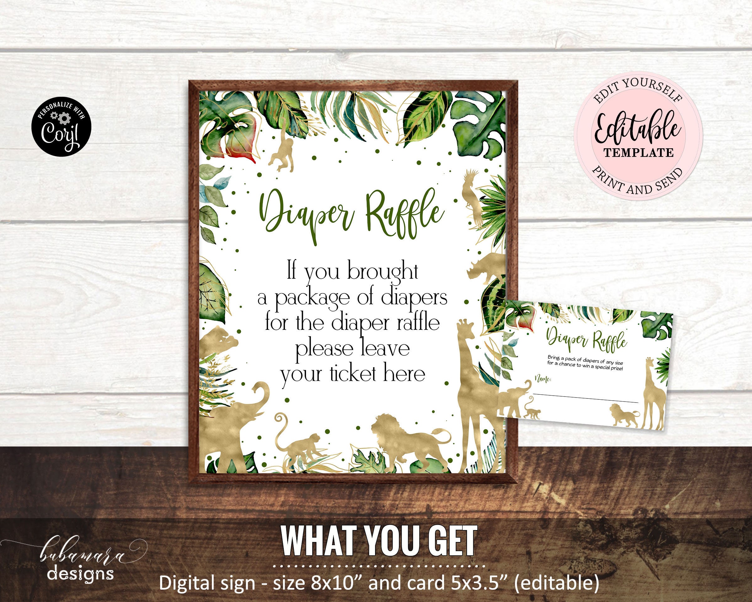 Safari Diaper Raffle Sign and Card Gold Jungle Animals Baby - Etsy