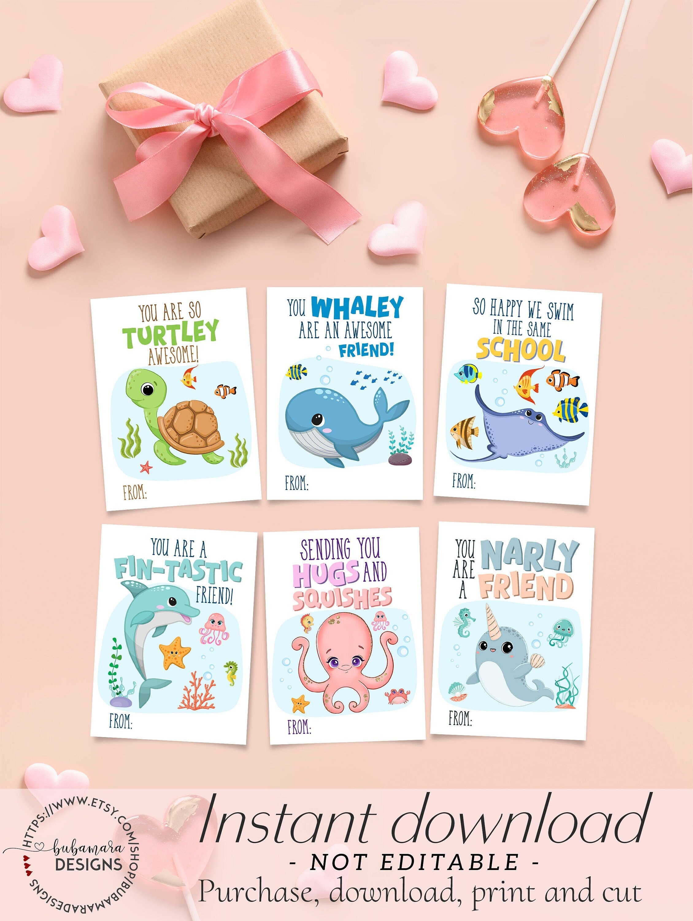 Printable Ocean Animals Valentine Cards, Under the Sea Tags for Kids ...