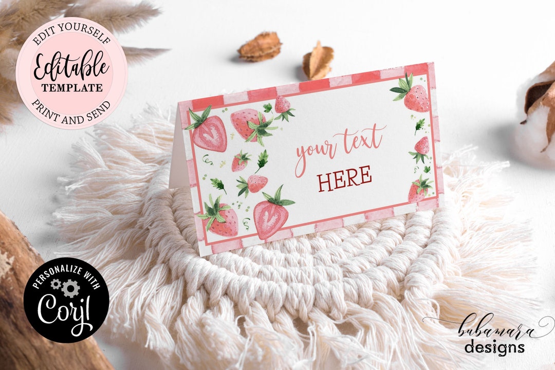 Editable Strawberry Place Cards, Table Cards, Food Cards, Berry First ...
