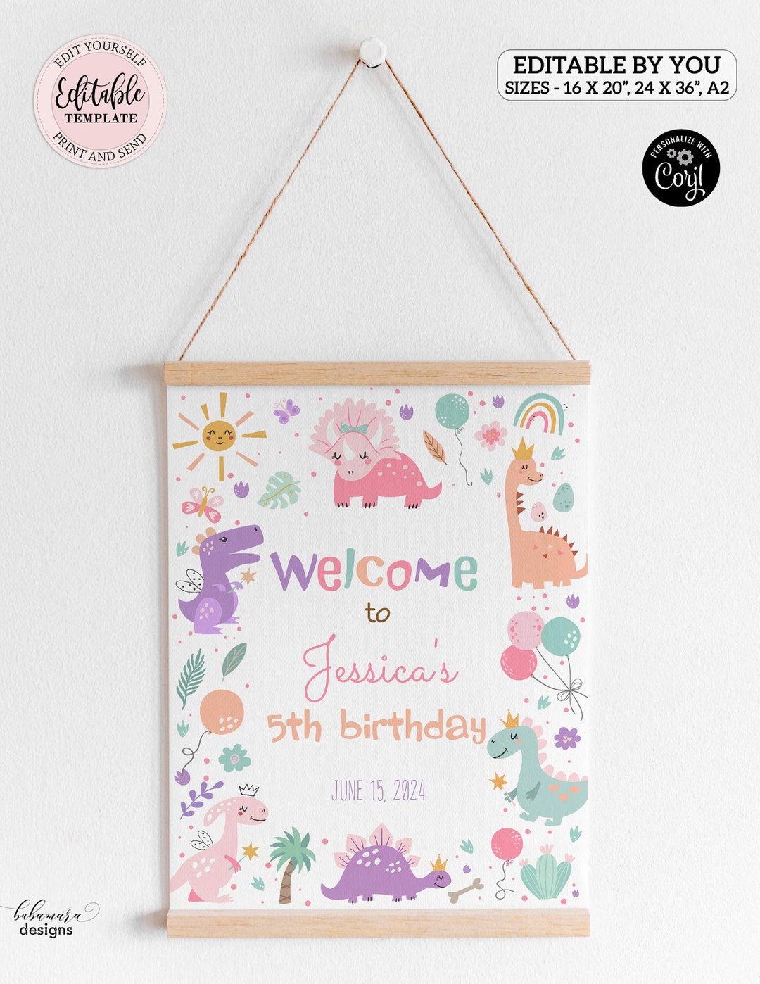 Editable Dinosaur Welcome Sign, Pastel Dinosaur Welcome Poster, Pink ...
