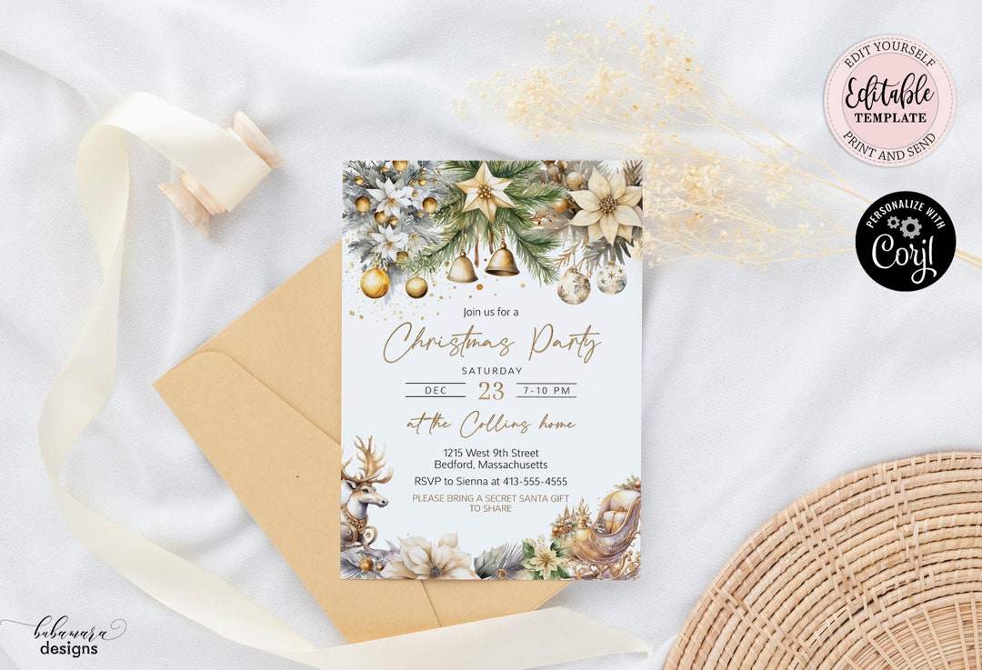 Editable Neutral Christmas Party Invitation Template - Etsy