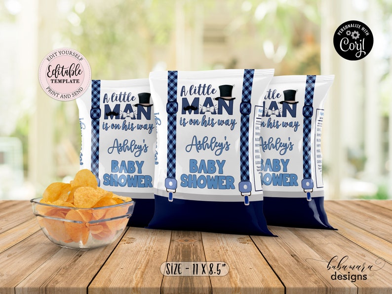 Editable A Little Man Chip Bag Navy Blue Boy Baby Shower Chip - Etsy