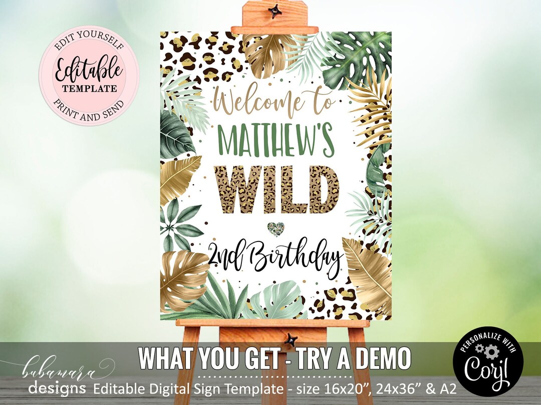 Editable Leopard Print Party Welcome Sign, Boy Wild Child Leopard Print ...