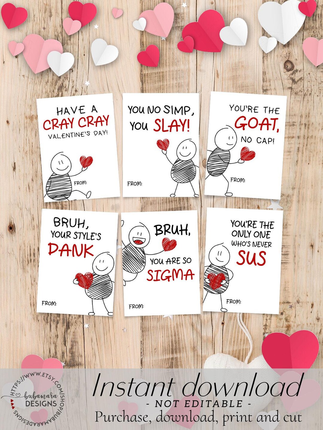 Printable Slang Kids Valentine Cards, Funny Tween Boy School Valentines ...