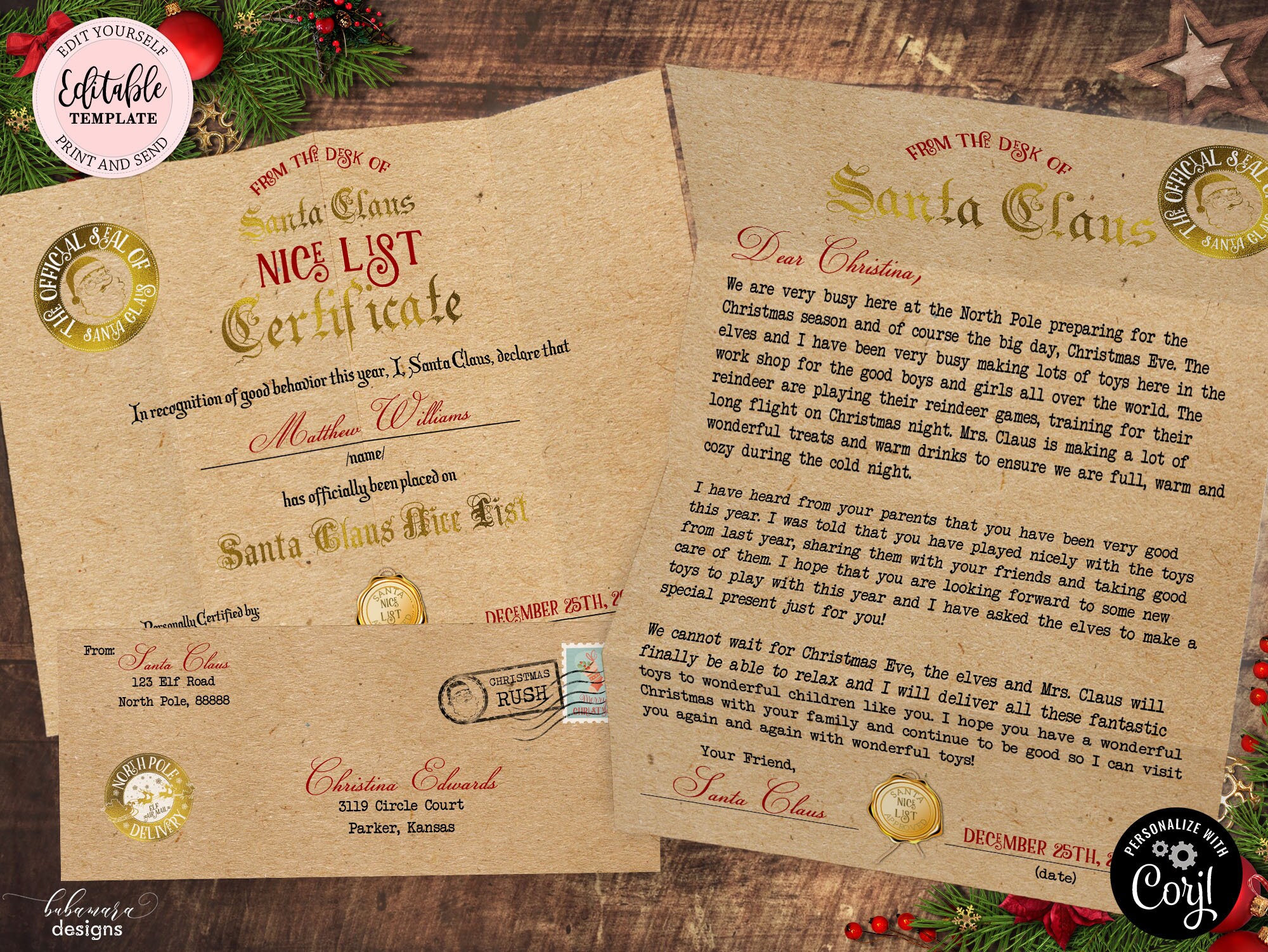 Editable Letter From Santa & Nice List Certificate Christmas - Etsy
