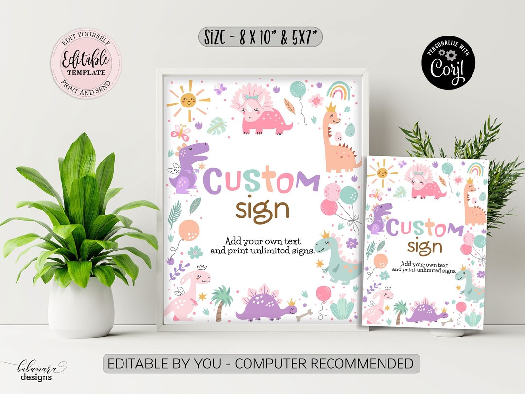 Editable Dinosaur Custom Sign, Pastel Dinosaurs Birthday Custom Sign ...