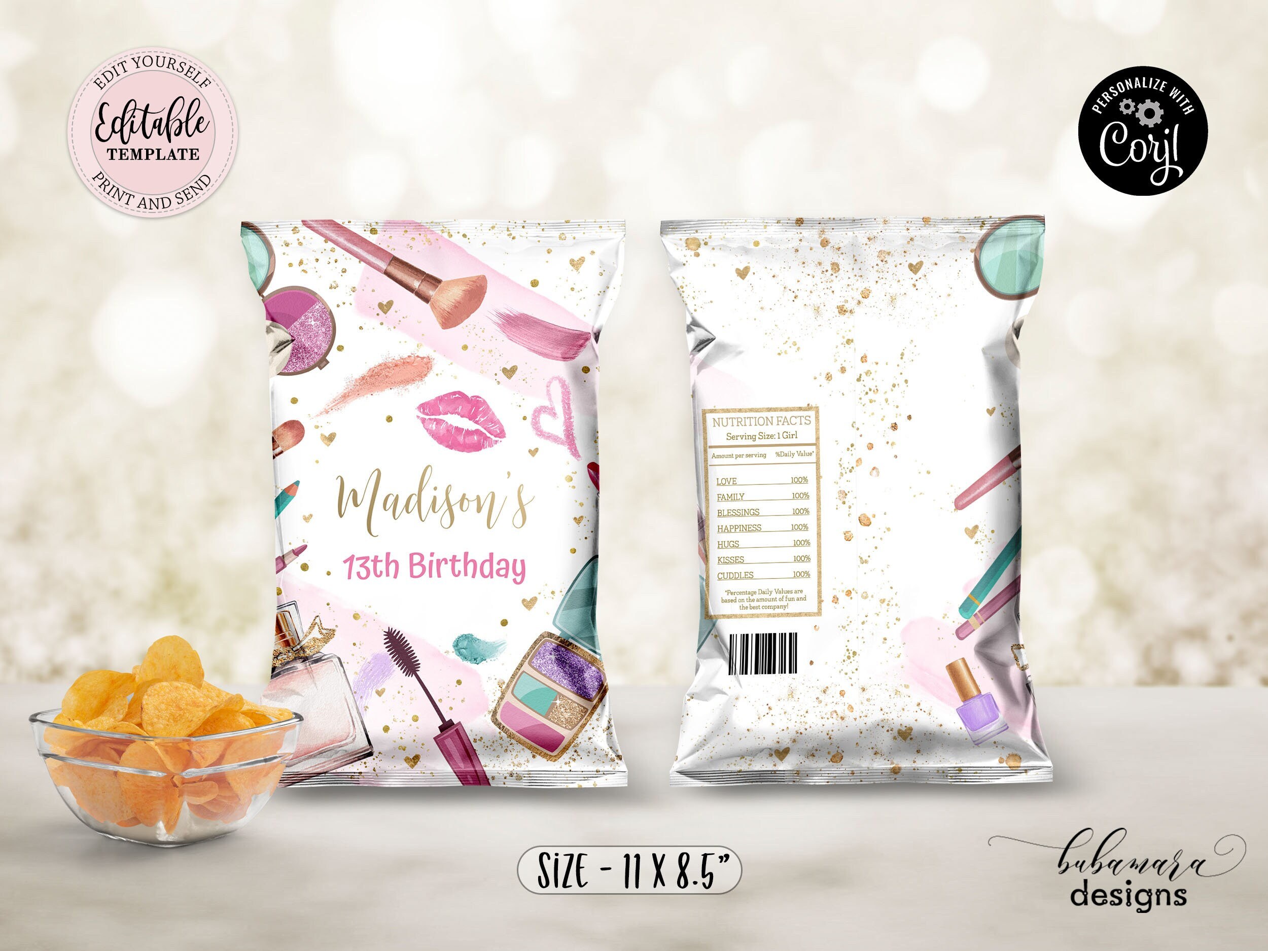 Editable Spa Party Chip Bag Glitz and Glam Birthday Chip Bag - Etsy