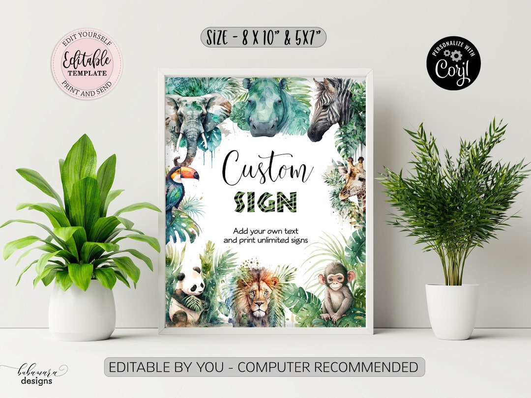Editable Safari Custom Sign, Jungle Animals Custom Sign, Tropical ...