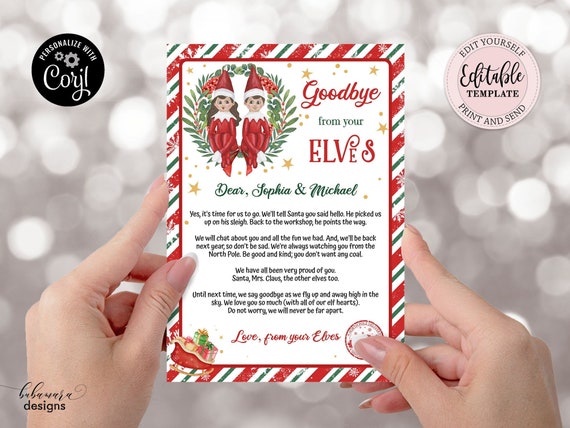 Editable Elf Goodbye Letter, Goodbye from Your Elves Letter, Boy Girl ...