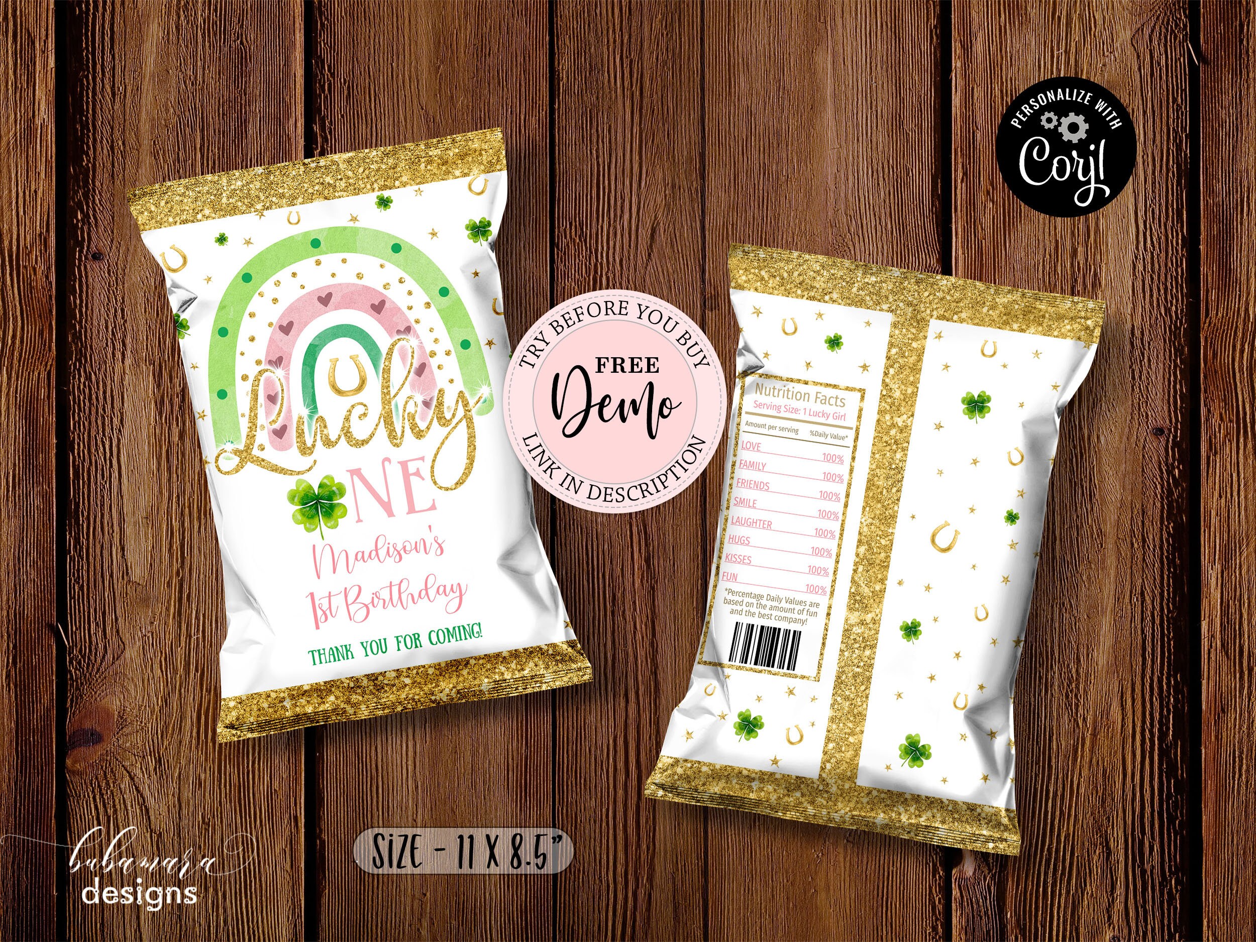 Editable St. Patrick's Day Chip Bag Shamrock Rainbow | Etsy