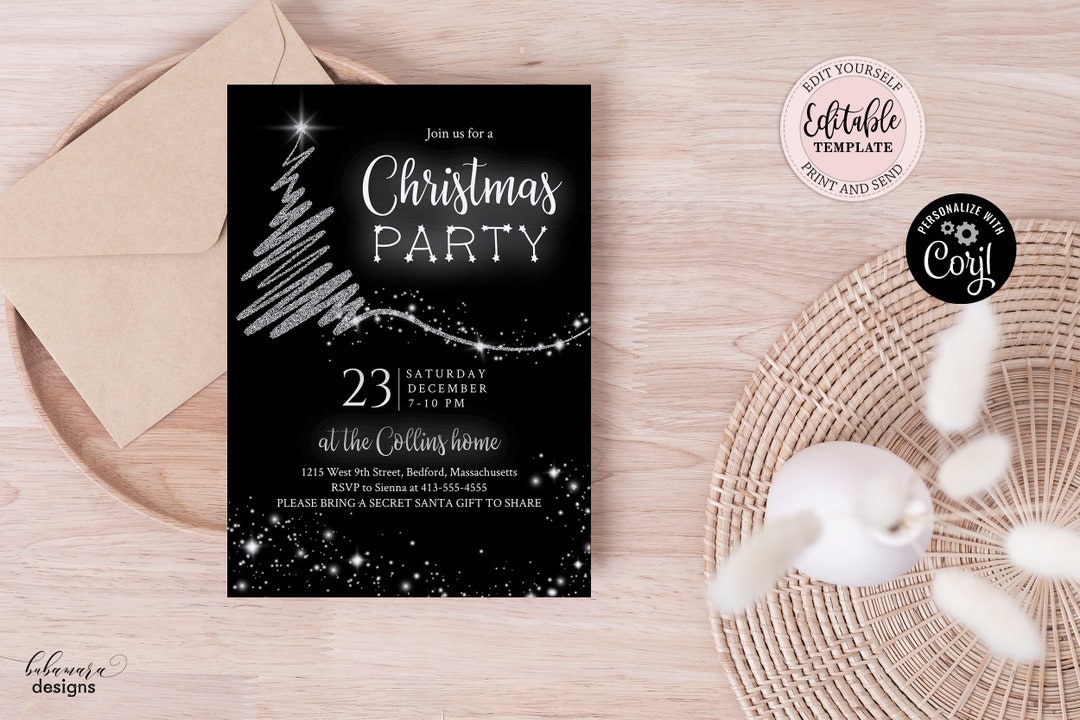 Editable Silver Christmas Party Invitation Template Christmas - Etsy