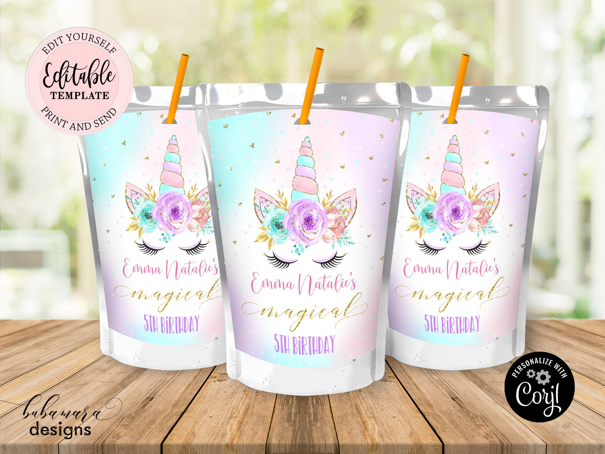 party favor rainbow canva VOL0016 custom juice box lable boho juice box ...