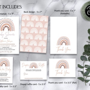 Editable Boho Rainbow Baby Shower Invitation Set, Bohemian Pastel ...