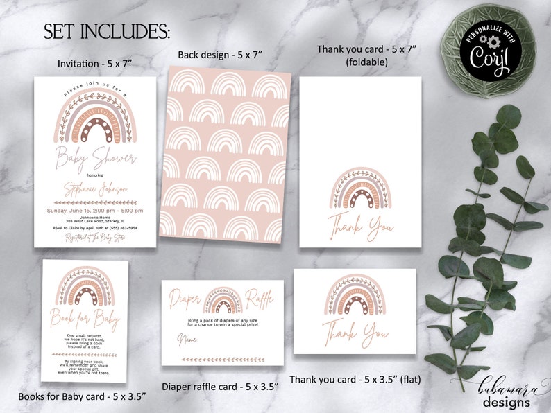 Editable Boho Rainbow Baby Shower Invitation Set Bohemian - Etsy