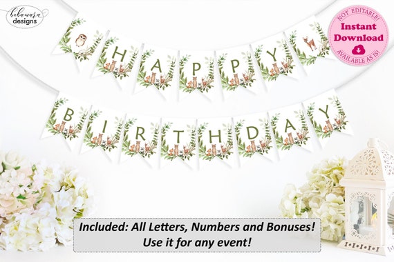 Woodland Animals Baby Shower Flag Banner, Forest Animals, Birthday ...