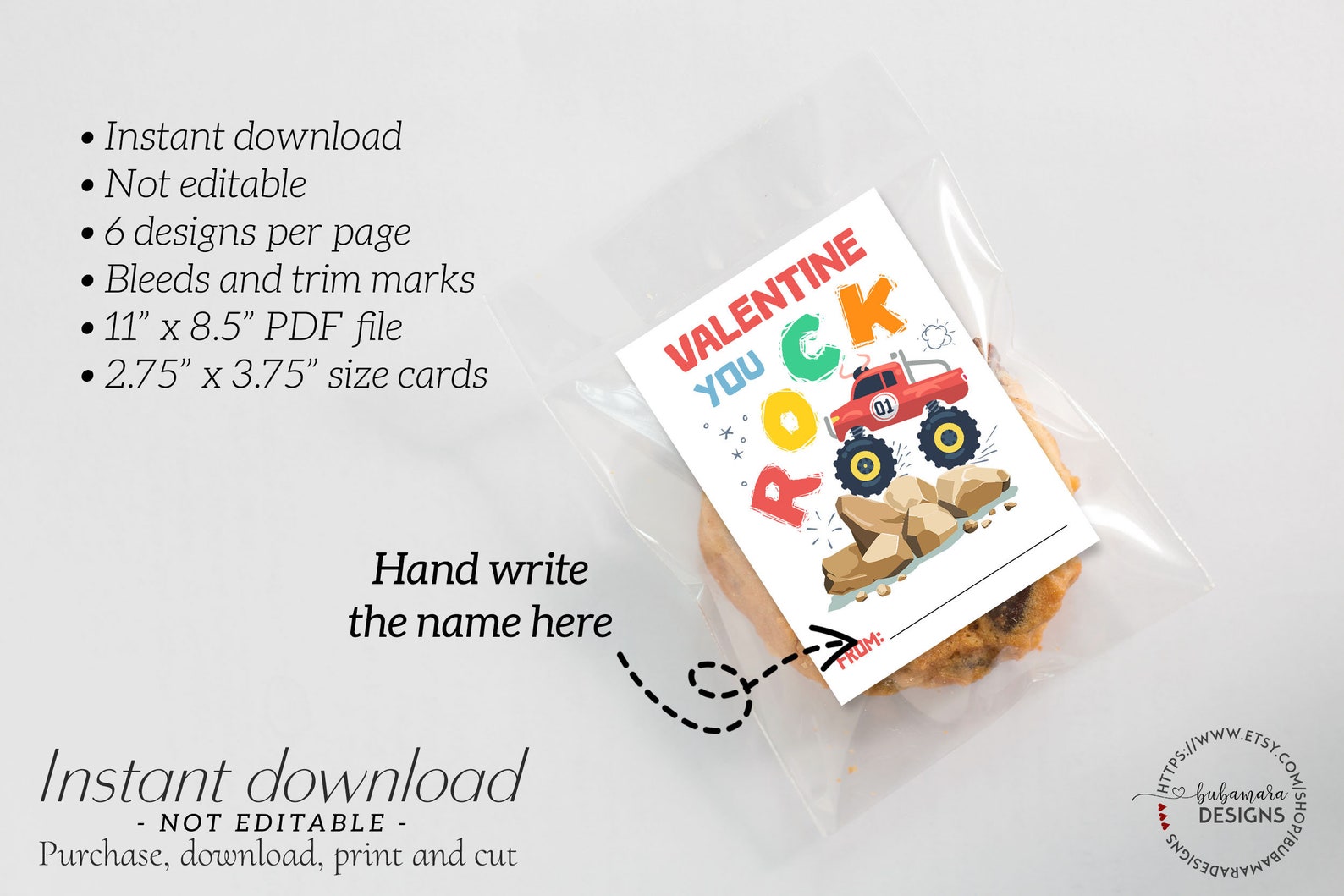 Printable Monster Truck Valentine Cards, Truck Valentine Tags for Kids ...